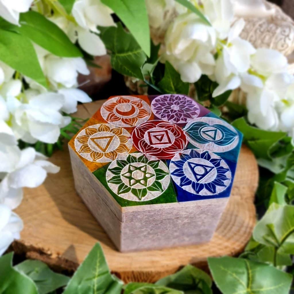 Soapstone Chakra Box - Purple Lotus